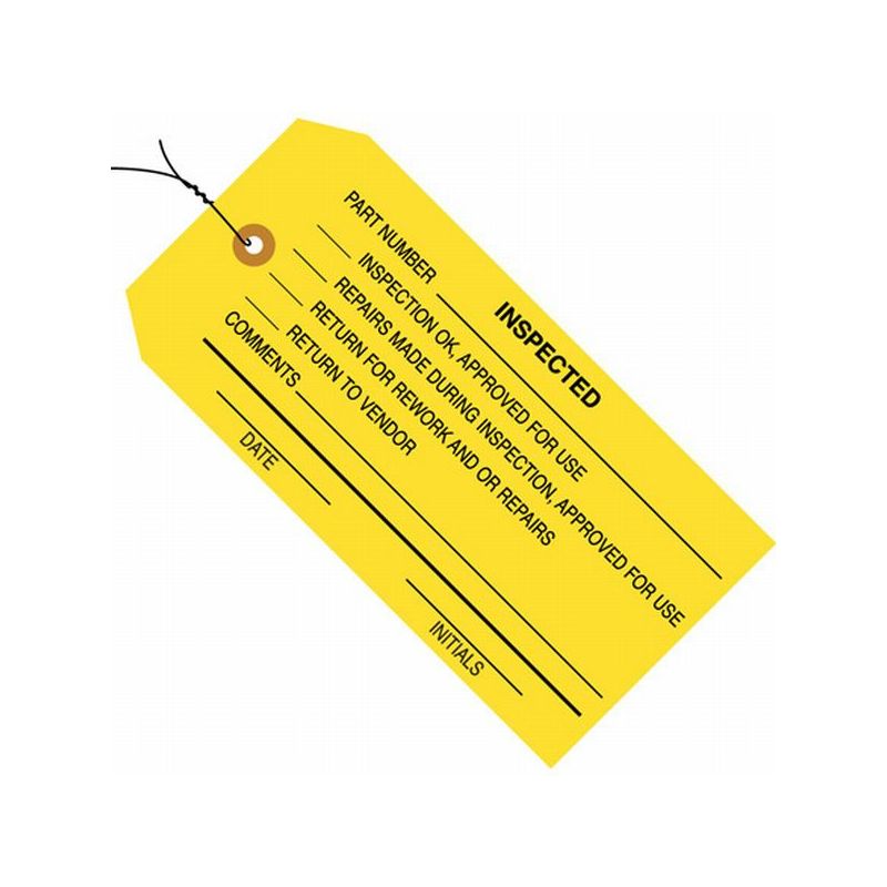 Box Packaging "Inspected" Inspection Tag, 2-3/8" x 4-3/4", Yellow, Pre ...