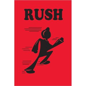 Box Packaging Rush Labels, "Rush", Fluorescent Red, 2" x 3" - DL1690