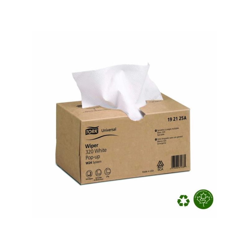 Tork Paper Wiper 320, Pop-Up Box, 2-Ply, White, 9x10.25" - 192125A