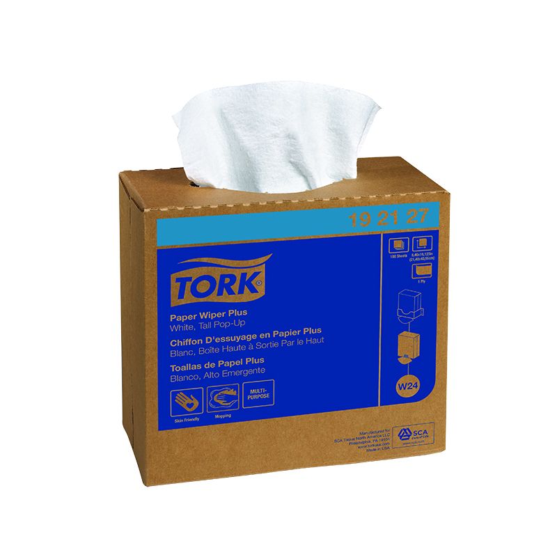 Tork Double Recrepe Wiper 450, Pop-Up Box, 1-Ply, White, 6.25x9.25 ...