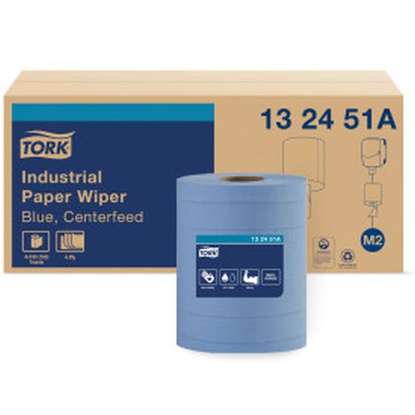 Tork Industrial Paper Wiper, 4-Ply, Blue, 12x15.8" - 132451A