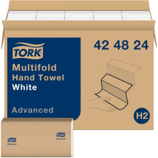 Tork Advanced Multi-Fold Hand Towels, 1-Ply, White, 9x9.5" - 424824