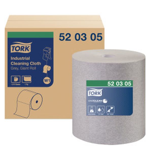 Tork Industrial Cleaning Cloth, 1-Ply, Gray, 12.6x13.3" - 520305